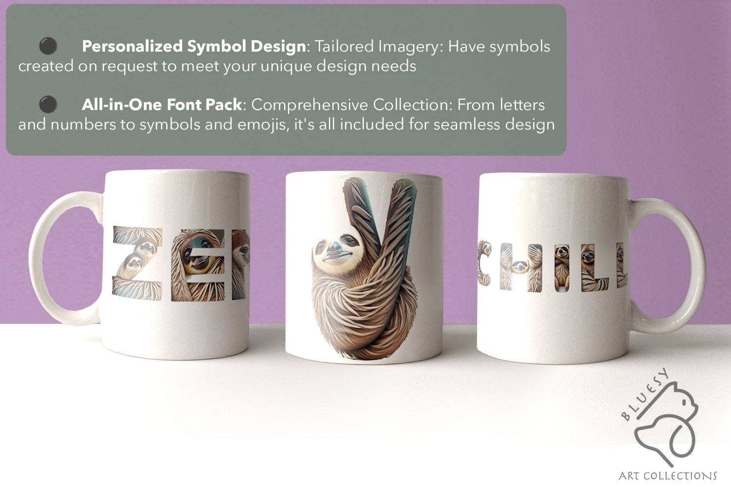 Cute Sloth Font Bundle, Animal Alphabet Clipart, Animals PNG, Kids ...