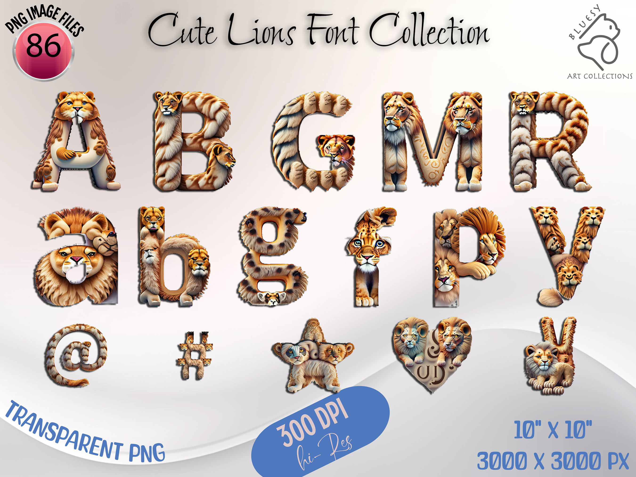 Cute Lions Font Bundle, Animal Alphabet Clipart, Animals PNG, Kids ...
