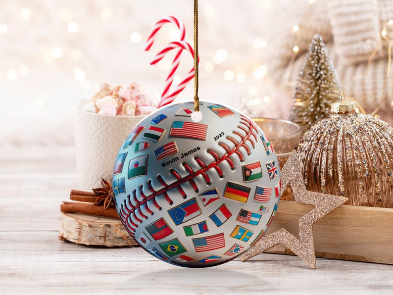 Baseball World Flags Ornament, Personalized Baseball Ornament, Custom ...