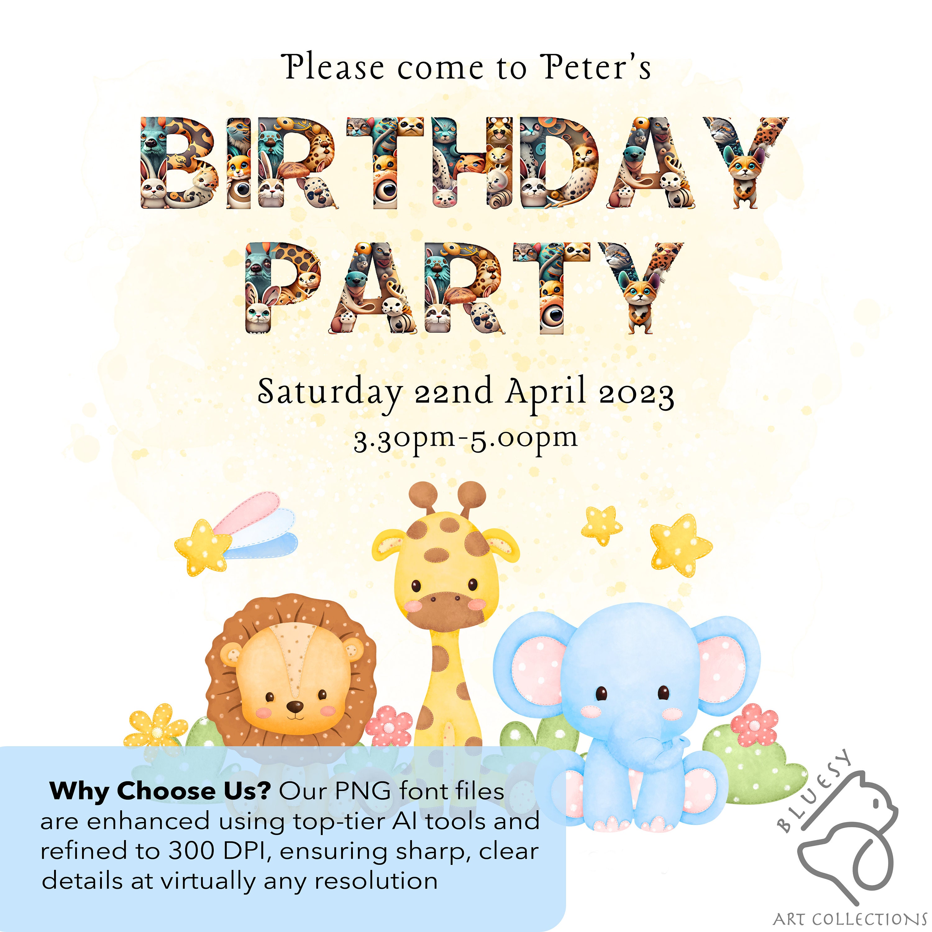 Cute Animals Font Bundle, Animal Alphabet Clipart, Animals PNG, Kids ...