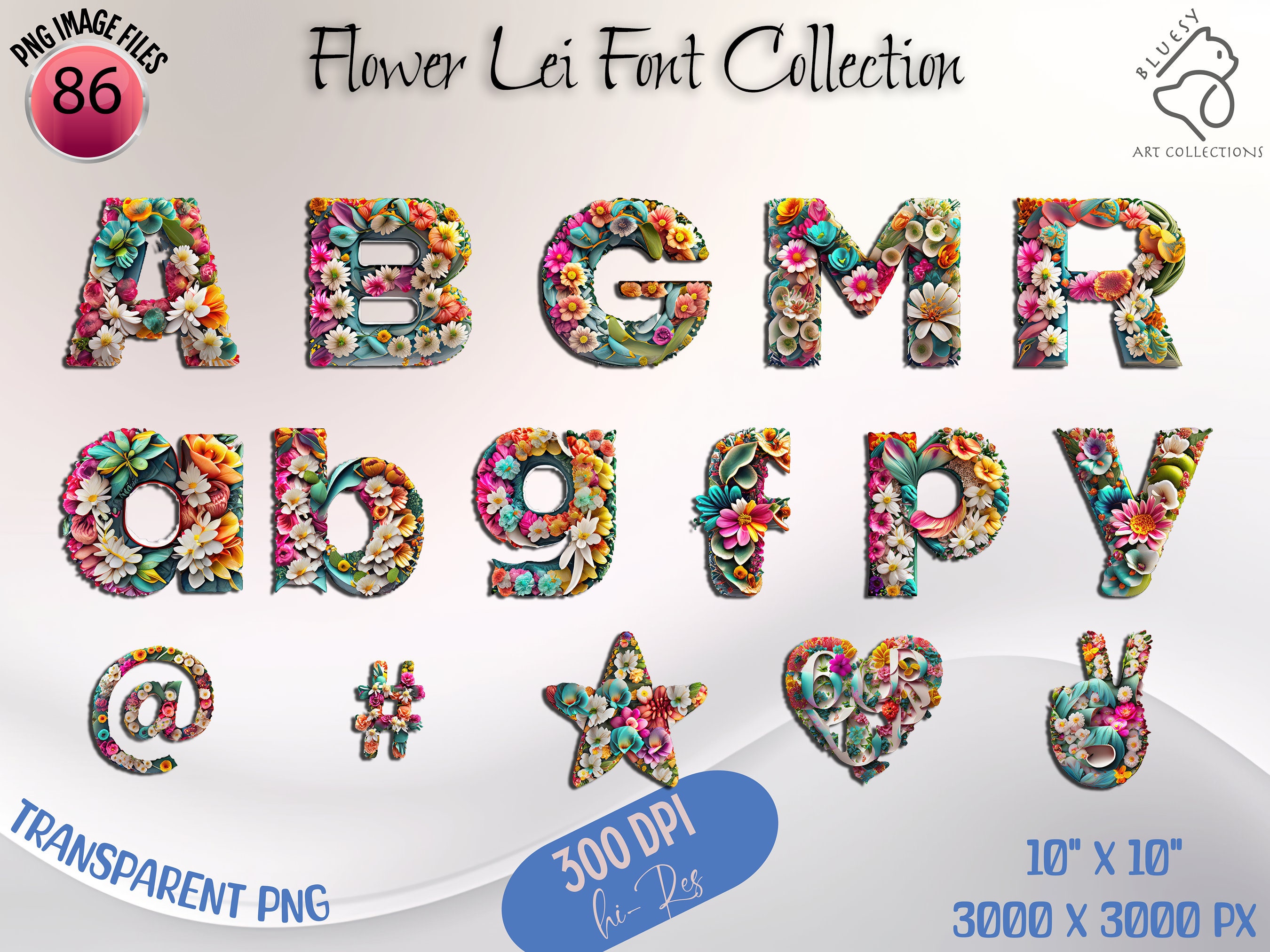 Floral Lei Bundle, Floral Alphabet PNG, Flower Sublimation Alphabet ...