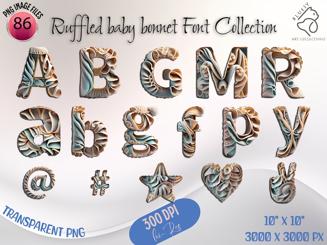 Ruffled Baby Bonet Font Bundle, Nursery Alphabet PNG, Kids Birthday ...