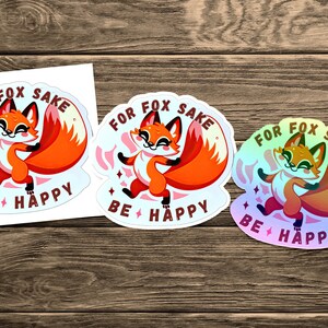 Fox Sticker Happy Cartoon Character, Fox Vinyl Decal, Laptop Sticker ...