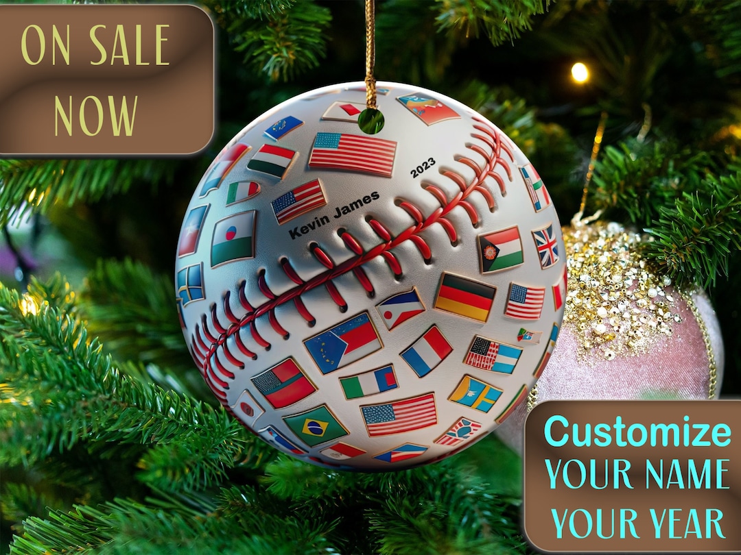 Baseball World Flags Ornament, Personalized Baseball Ornament, Custom ...
