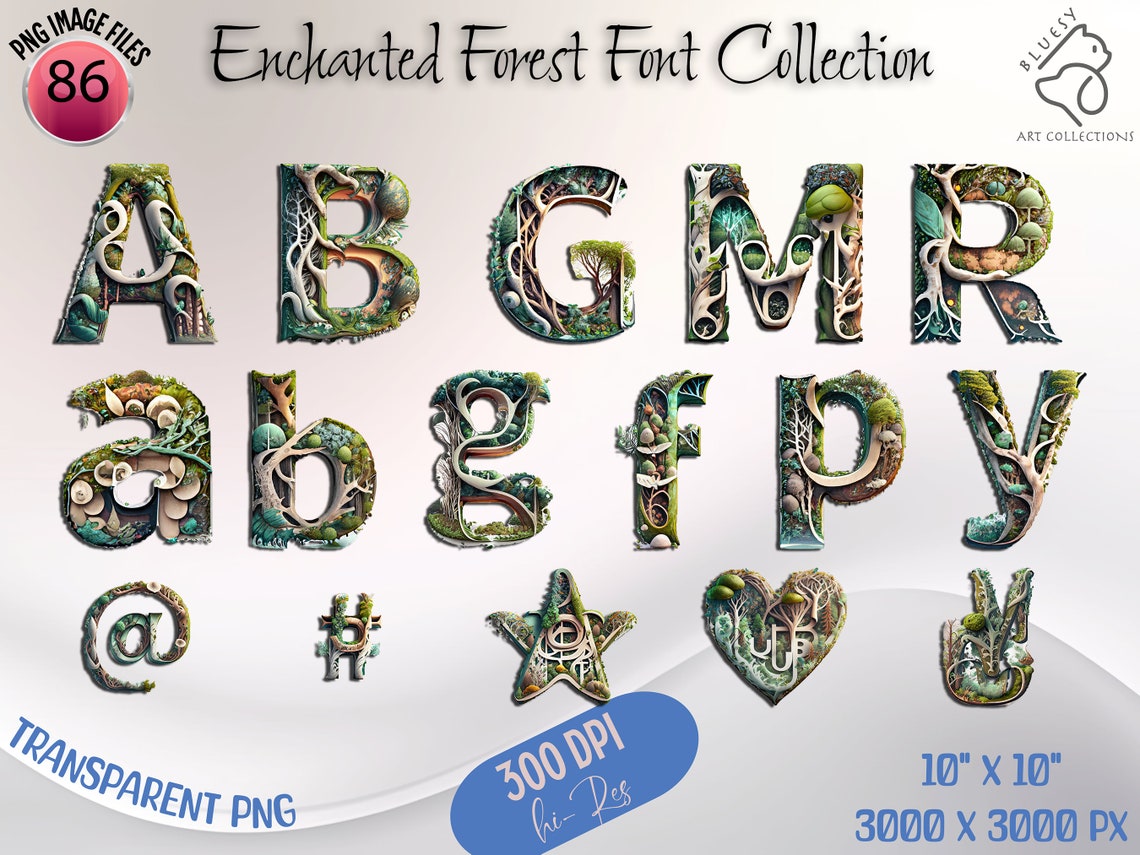 Enchanted Forest Font, Magical Alphabet Clipart, Fantasy PNG Letters ...