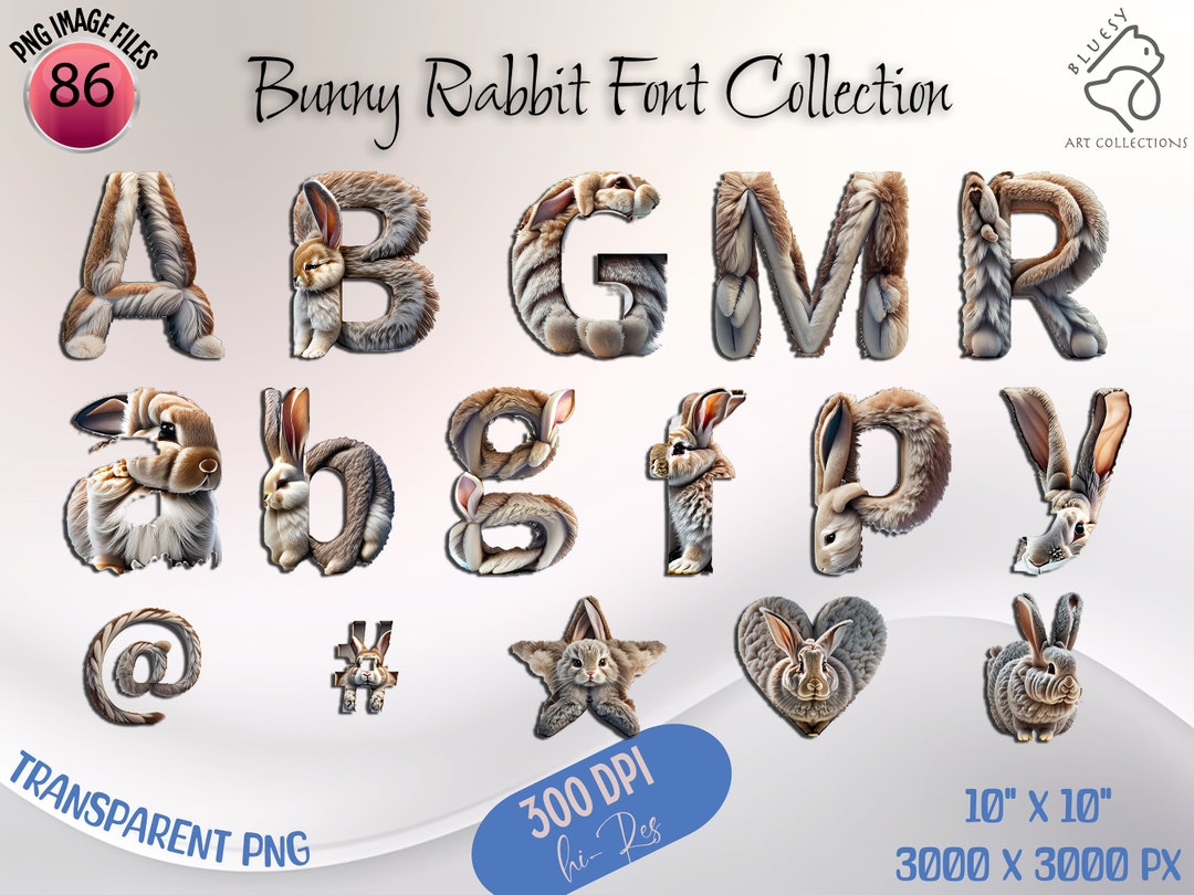 Bunny Rabbit Font Bundle, Animal Alphabet Clipart, Animals PNG, Kids ...