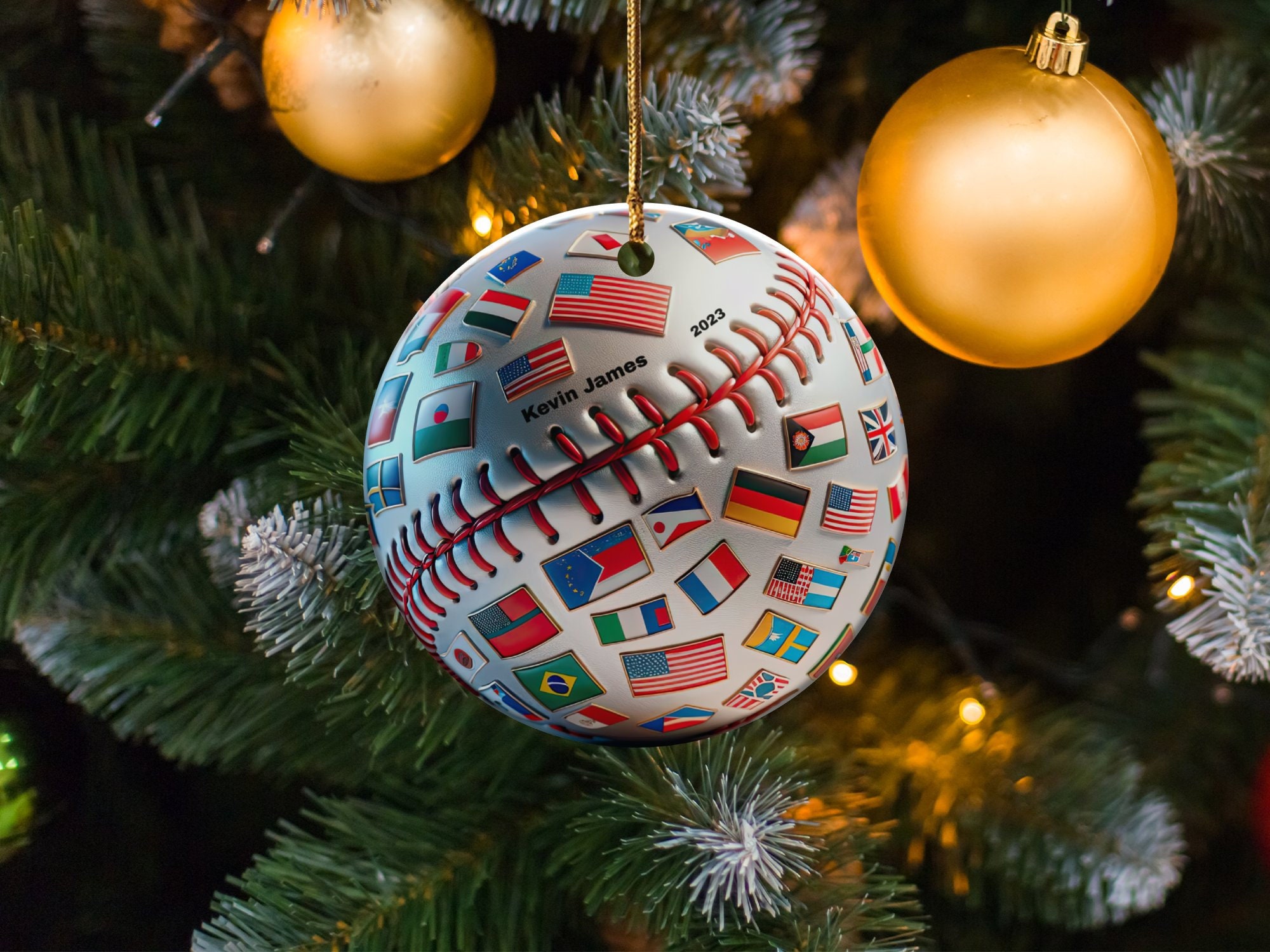 Baseball World Flags Ornament, Personalized Baseball Ornament, Custom ...