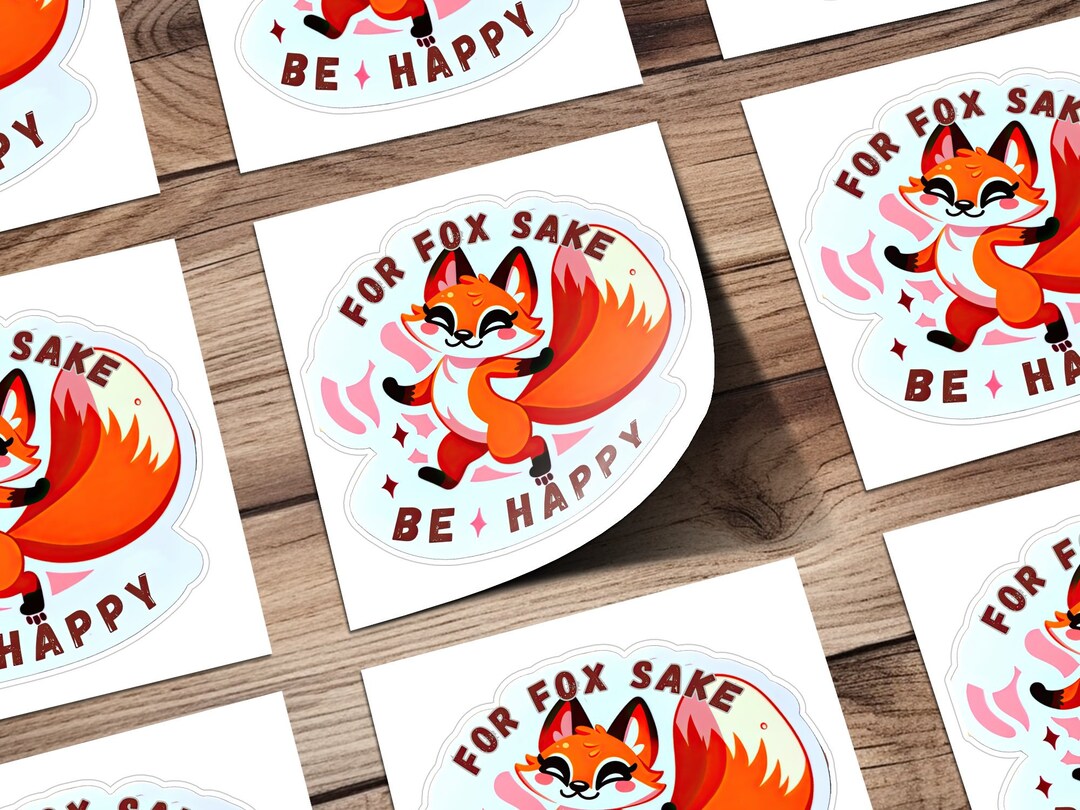 Fox Sticker Happy Cartoon Character, Fox Vinyl Decal, Laptop Sticker ...