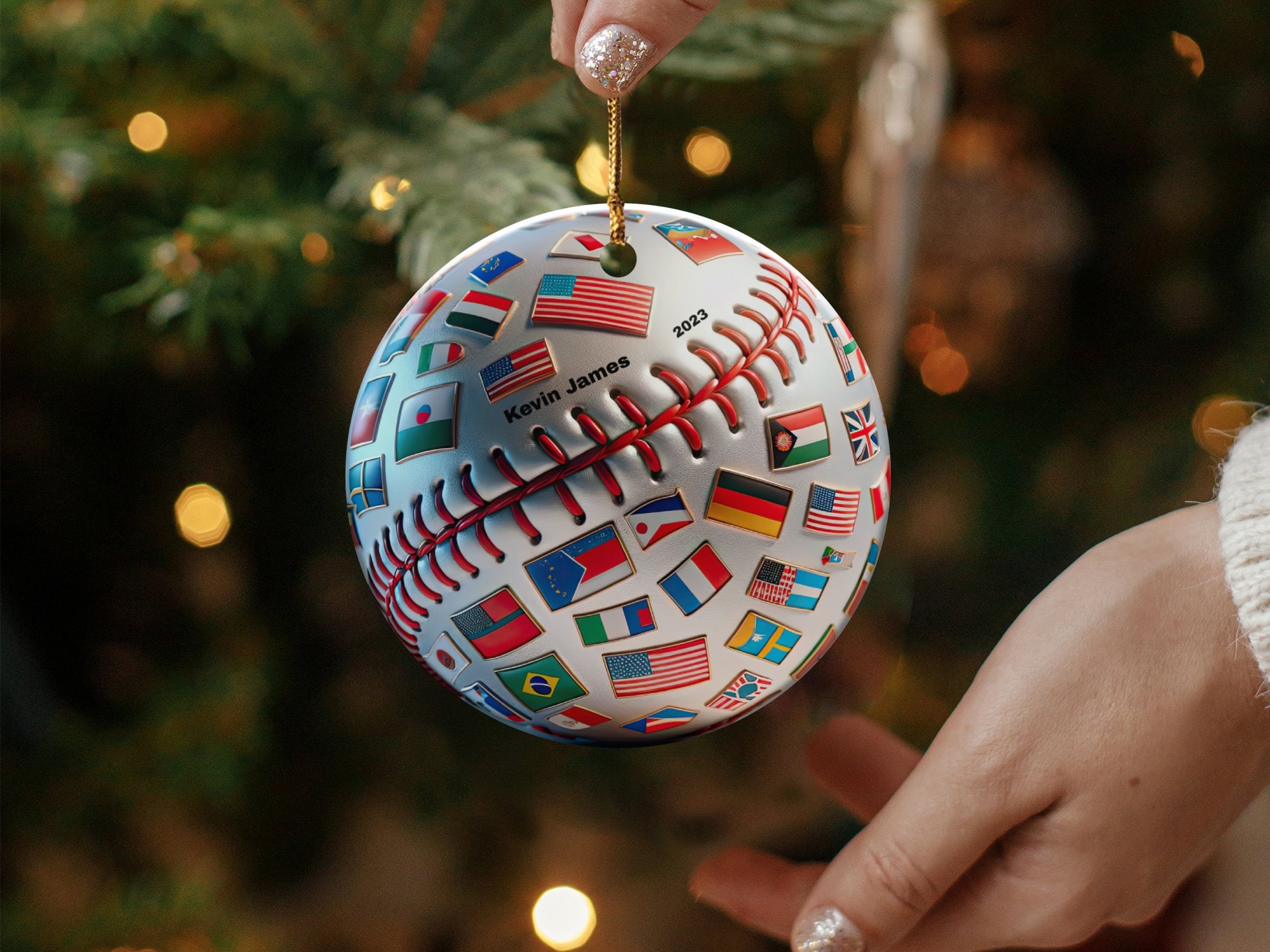Baseball World Flags Ornament, Personalized Baseball Ornament, Custom ...