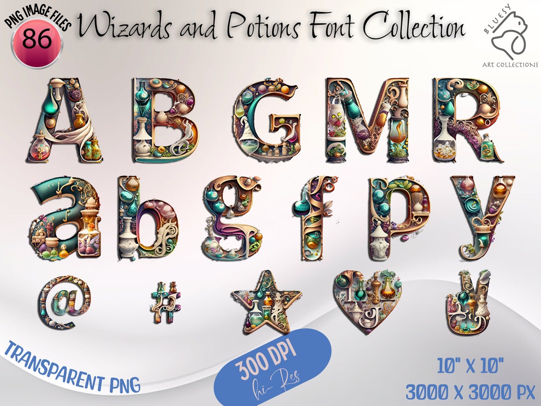 Wizards & Potions Font, Magical Alphabet Clipart, Fantasy PNG Letters ...