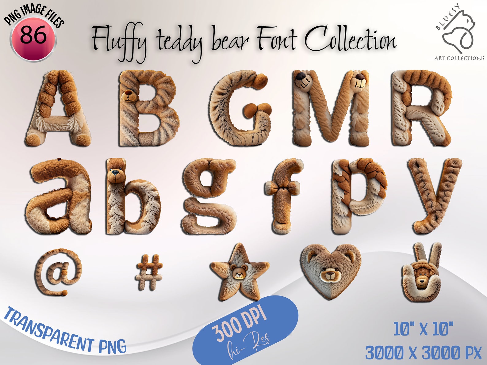 Fluffy Teddy Bear Font Bundle, Nursery Alphabet PNG, Kids Birthday ...