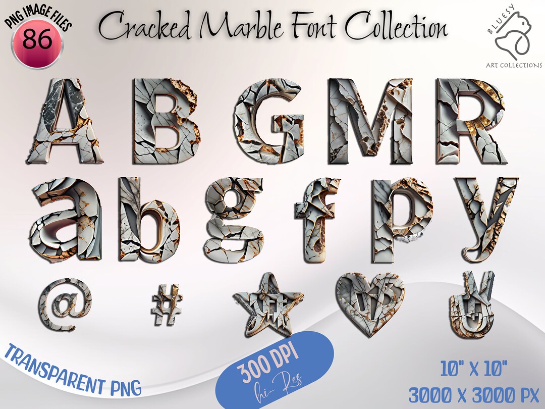 Cracked Marble Font Bundle, Alphabet Clipart, Marble PNG, Unique PNG ...