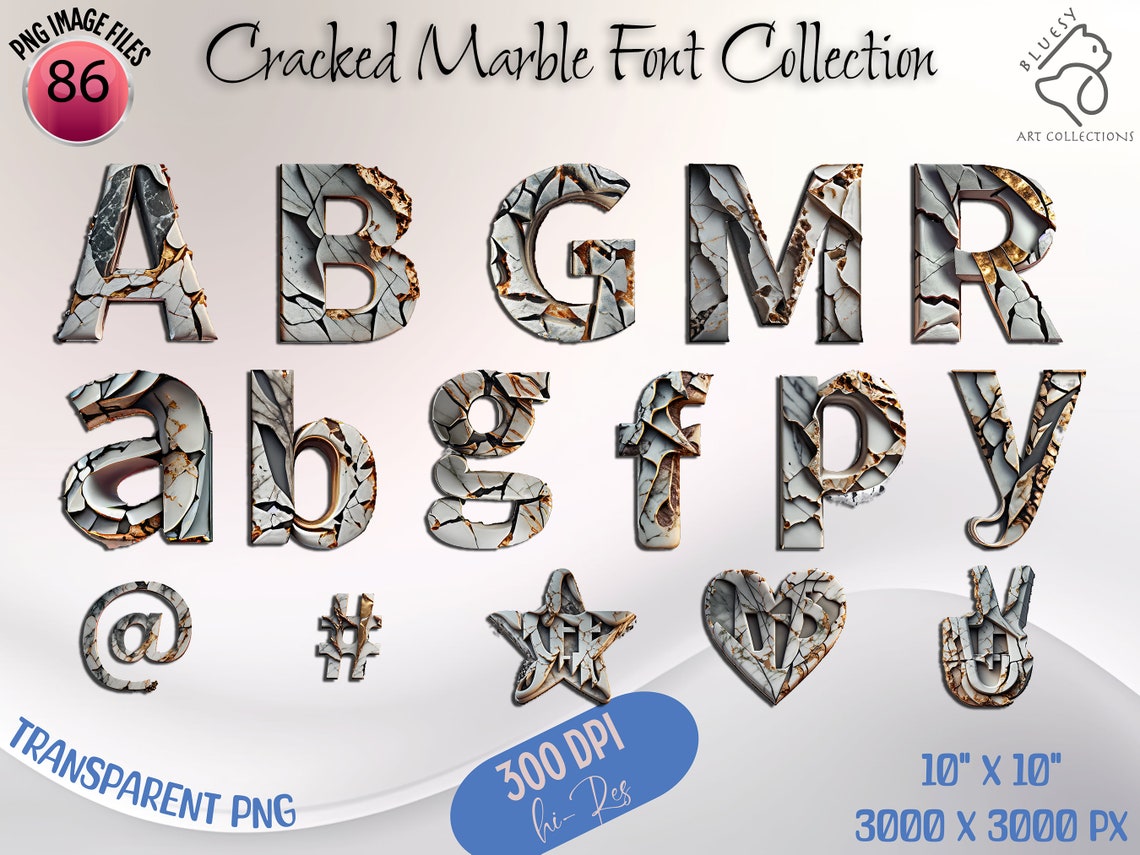 Cracked Marble Font Bundle, Alphabet Clipart, Marble PNG, Unique PNG ...