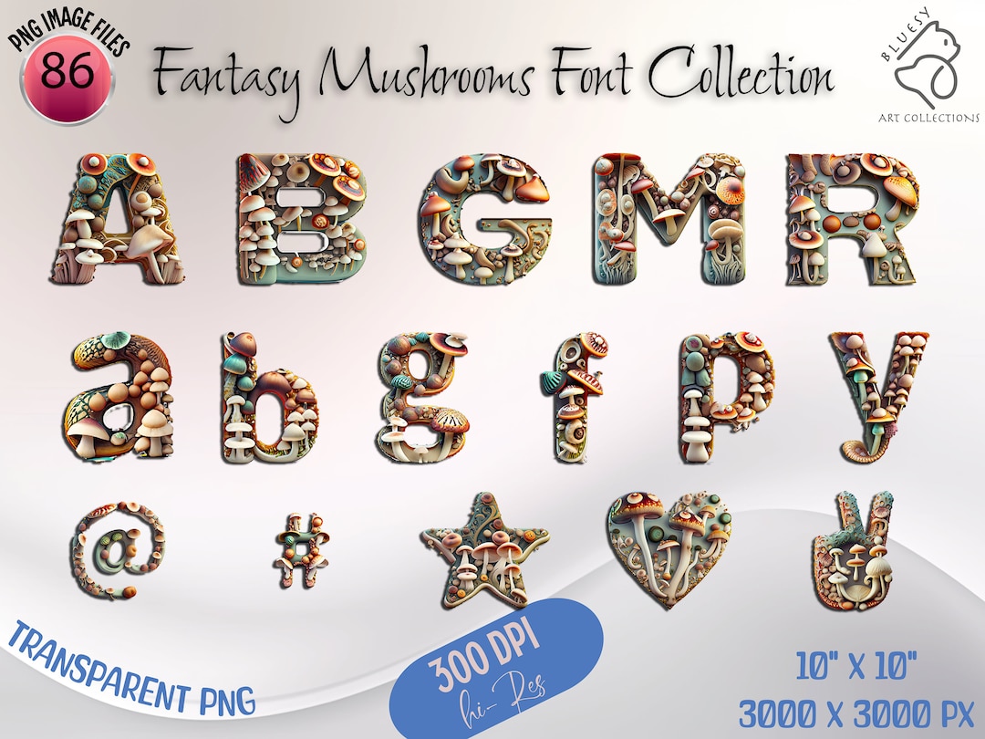 Fantasy Mushroom Font, Magical Alphabet Clipart, Fantasy PNG Letters ...