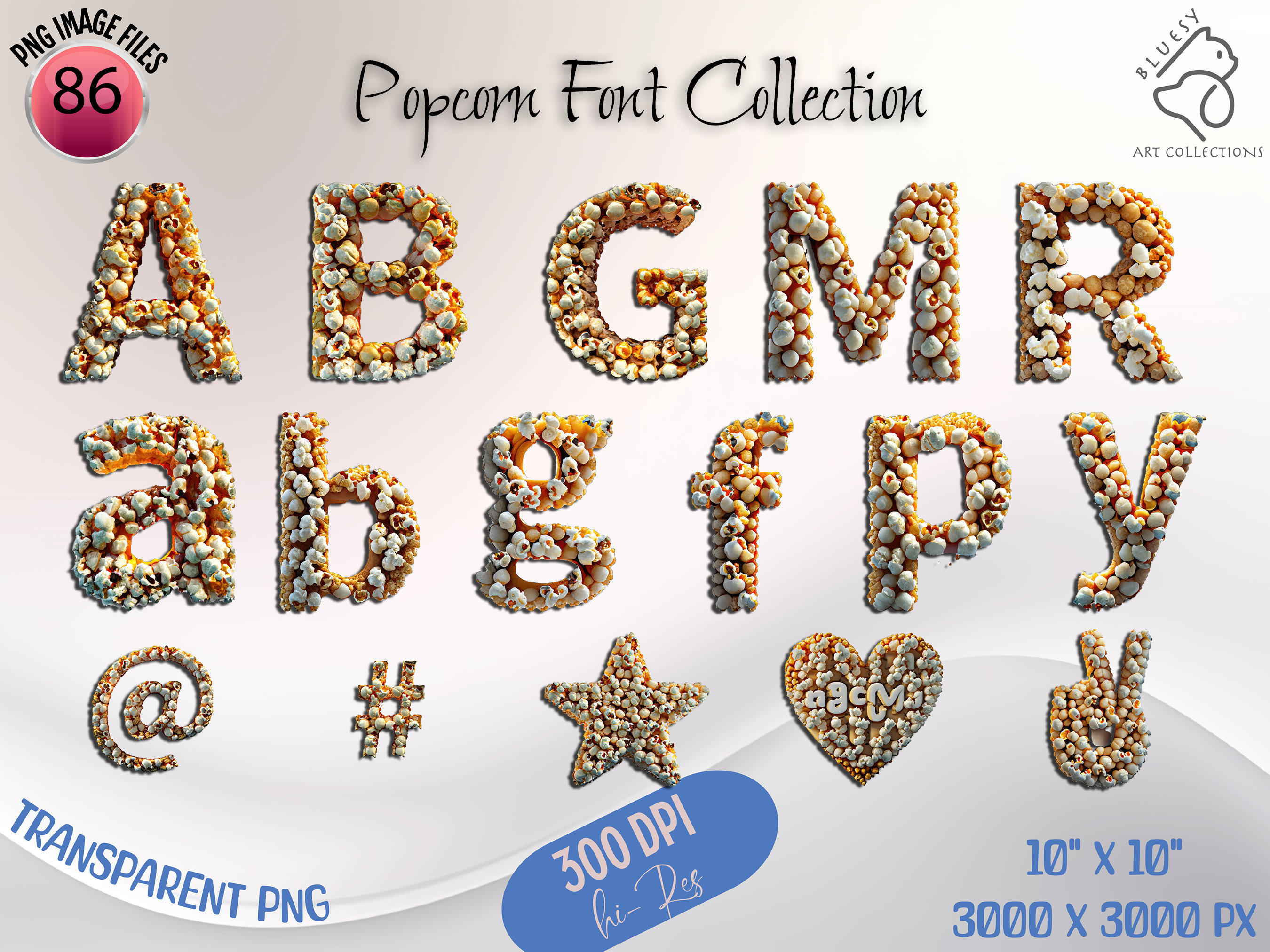 Popcorn Font Bundle, Fun Alphabet PNG, Kids Party & Birthday Typeface ...
