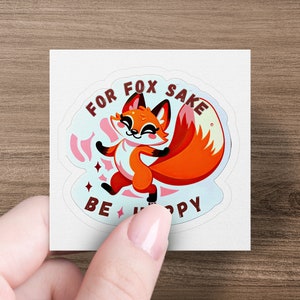 Fox Sticker Happy Cartoon Character, Fox Vinyl Decal, Laptop Sticker ...