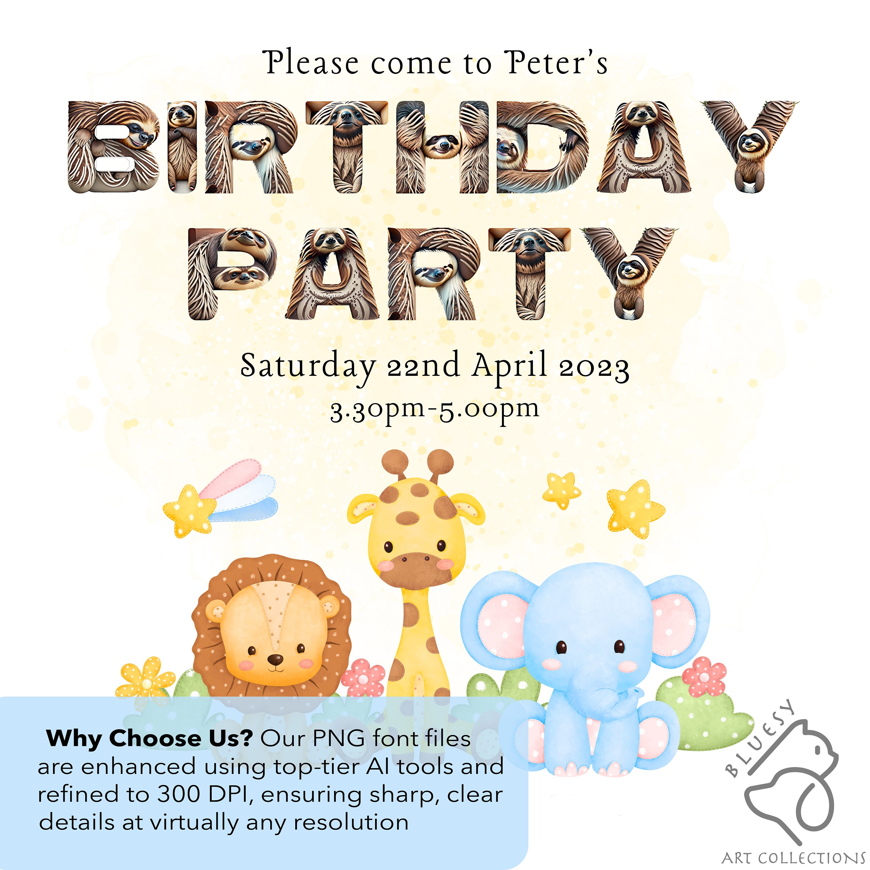 Cute Sloth Font Bundle, Animal Alphabet Clipart, Animals PNG, Kids ...