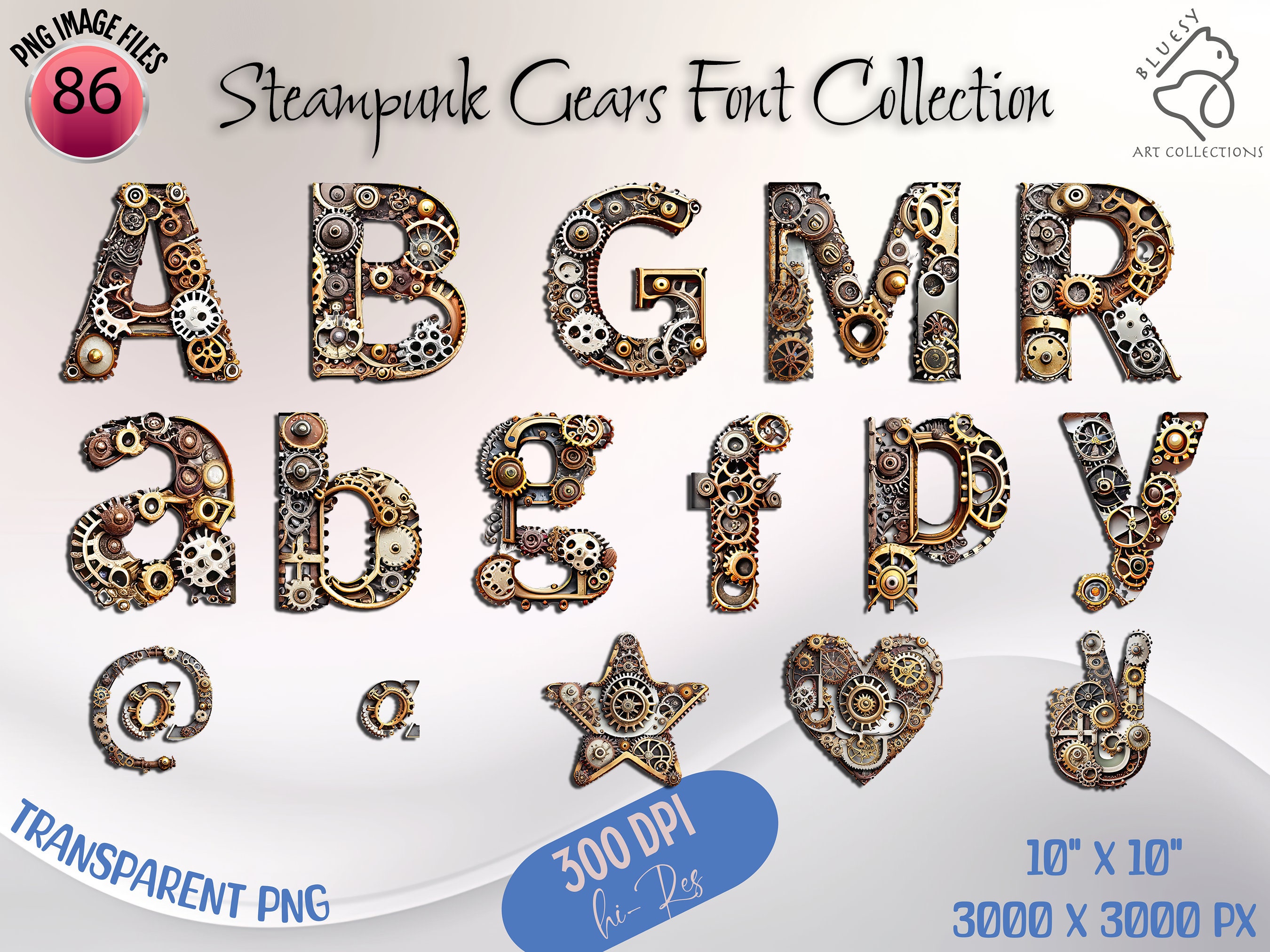 Steampunk Gears Font, Industrial Alphabet Clipart, Retro PNG Letters ...