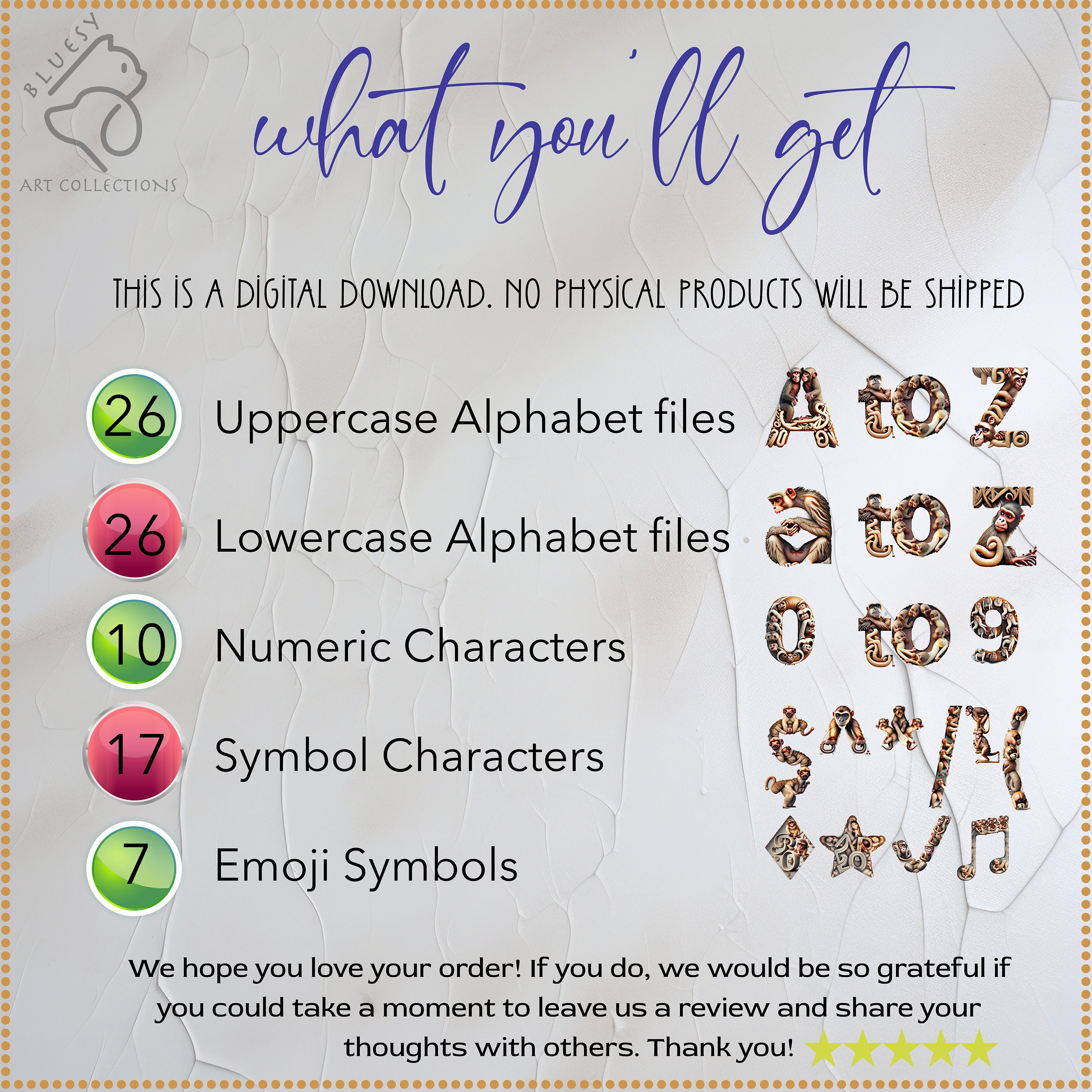 Cute Monkeys Font Bundle, Animal Alphabet Clipart, Animals PNG, Kids ...