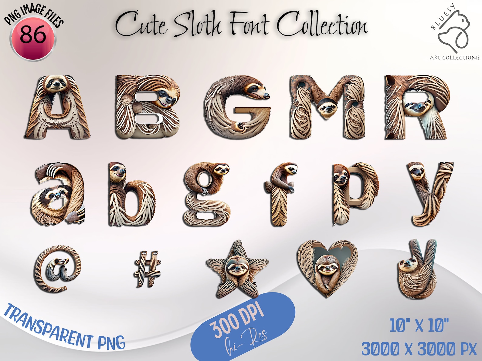 Cute Sloth Font Bundle, Animal Alphabet Clipart, Animals PNG, Kids ...