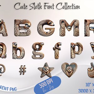 Cute Sloth Font Bundle, Animal Alphabet Clipart, Animals PNG, Kids ...