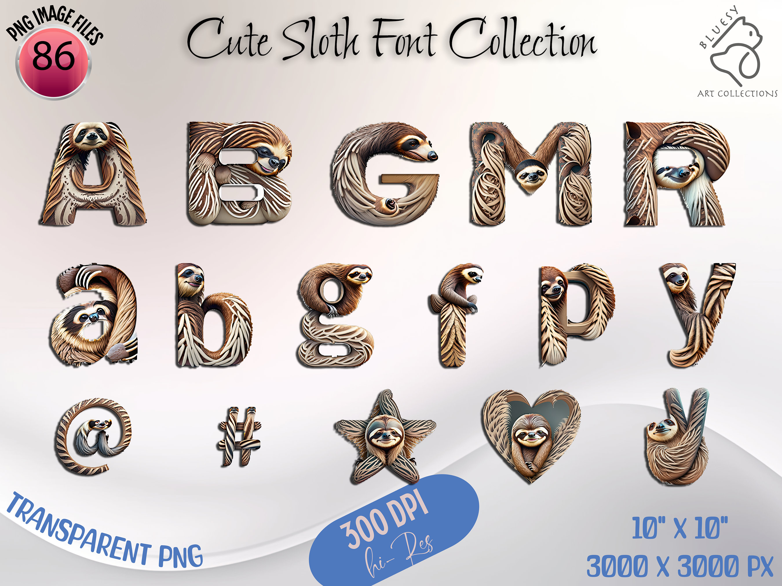 Cute Sloth Font Bundle Animal Alphabet Clipart Animals PNG - Etsy
