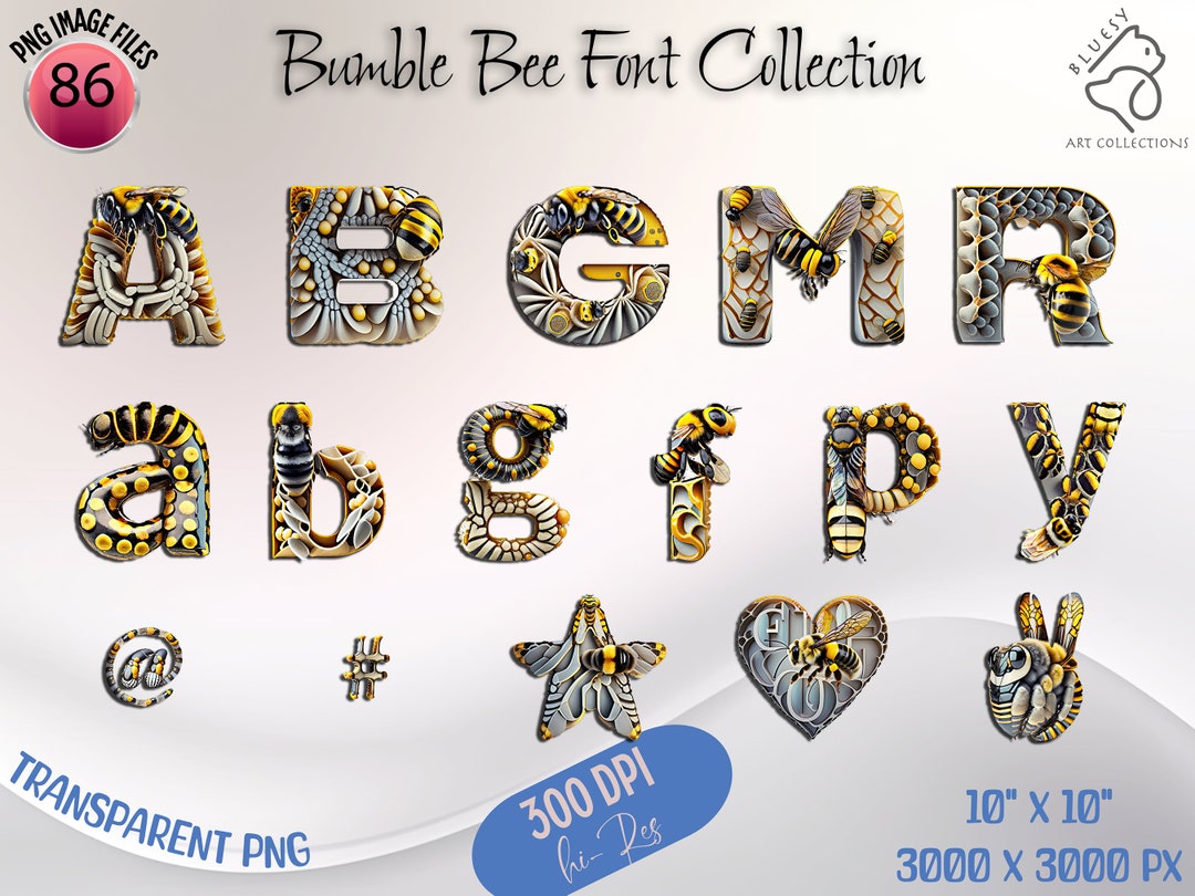 Bumble Bee Font Bundle, Animal Alphabet Clipart, Animals PNG, Kids Birthday Font, Party Letters ...