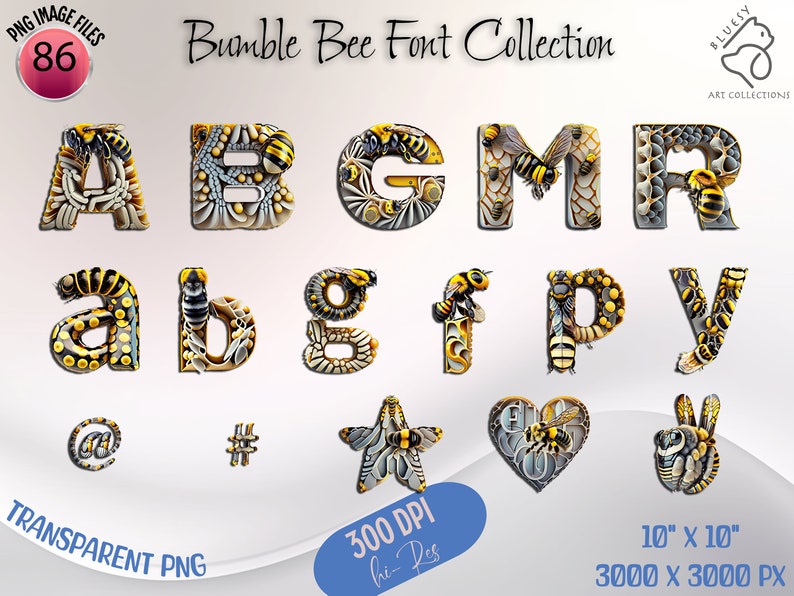 Bumble Bee Font Bundle, Animal Alphabet Clipart, Animals PNG, Kids ...