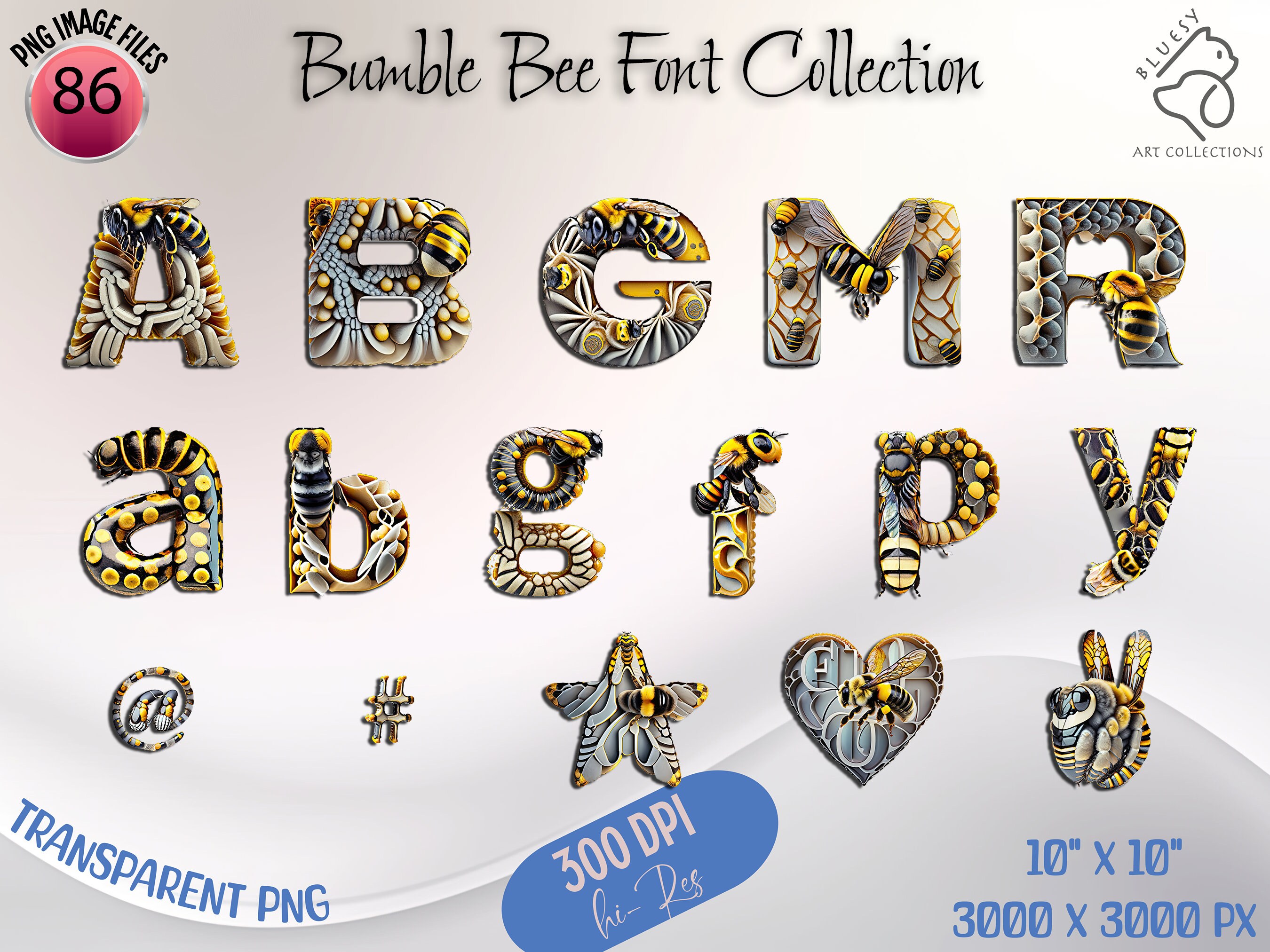 Bumble Bee Font Bundle, Animal Alphabet Clipart, Animals PNG, Kids ...