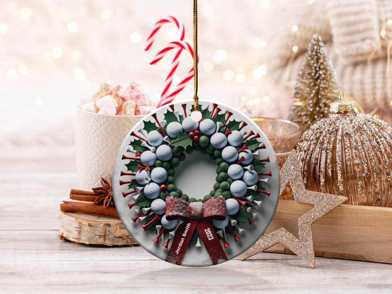Personalized Golf Wreath Christmas Tree Ornament, Christmas Golf ...
