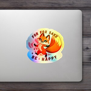 Fox Sticker Happy Cartoon Character, Fox Vinyl Decal, Laptop Sticker ...