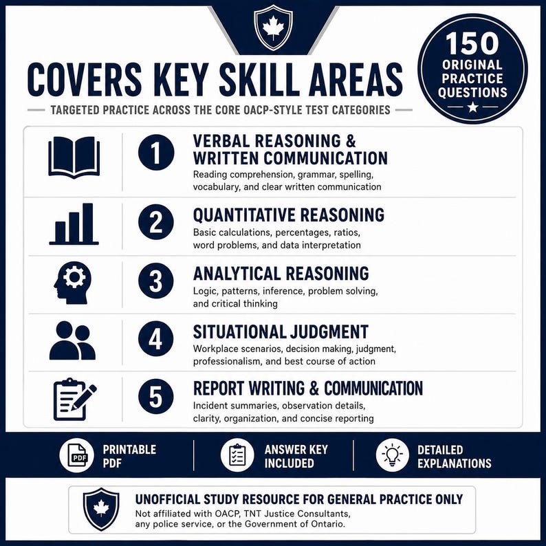 OACP Police Practice Test PDF, Ontario Exam Prep, 150 Questions ...