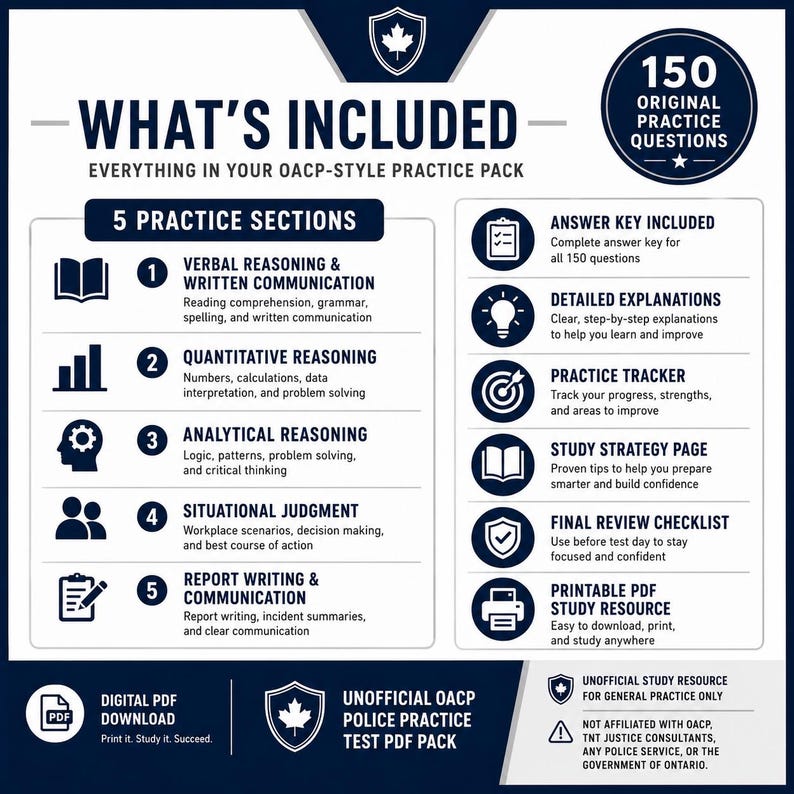 OACP Police Practice Test PDF, Ontario Exam Prep, 150 Questions ...
