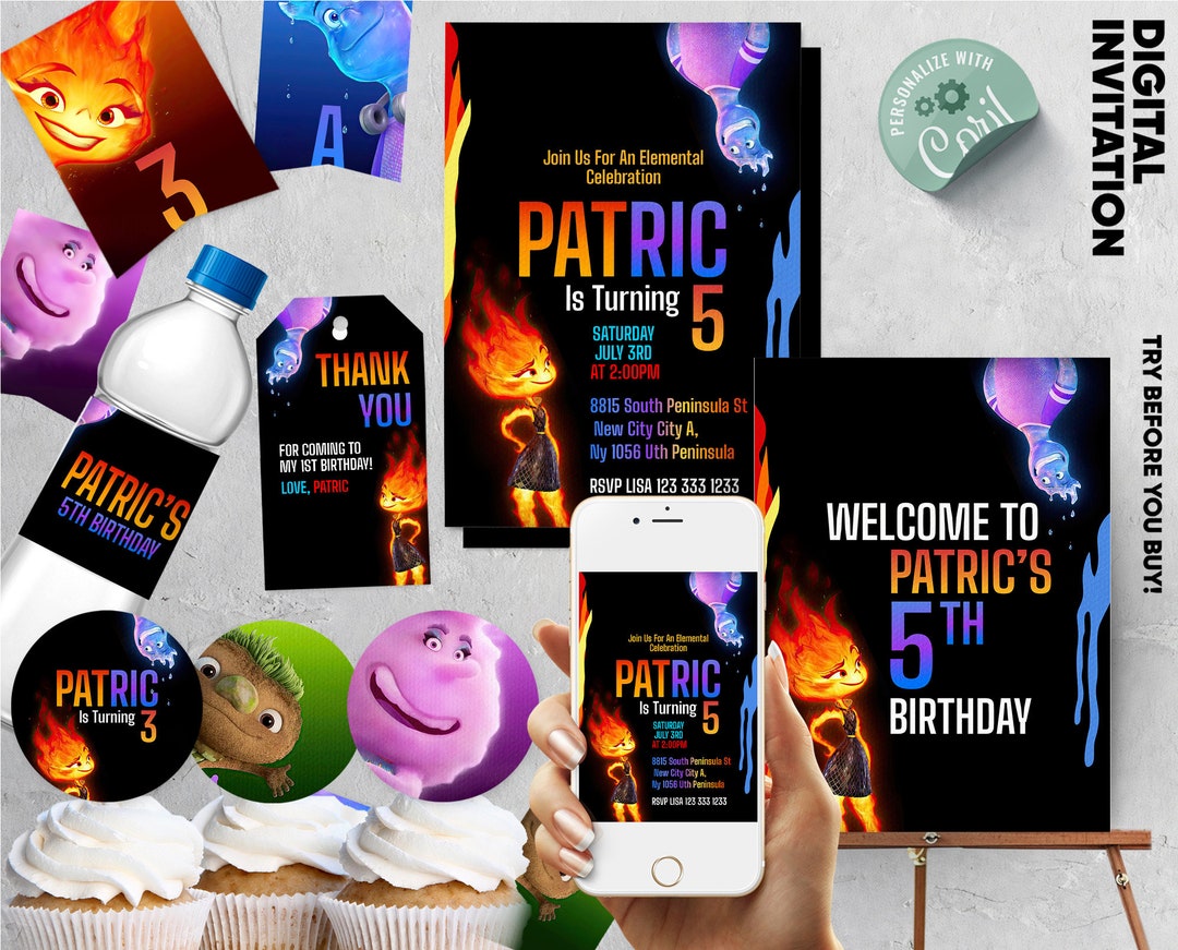 Editable Elemental Birthday Bundle, Printable Elemental Personalized ...