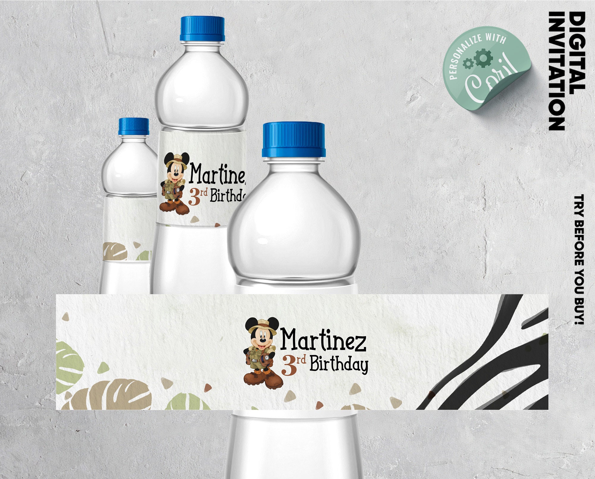 Editable Mickey Mouse Safari Birthday Bundle, Printable Personalized ...