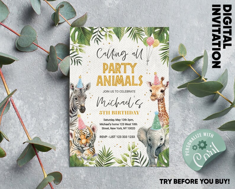 Editable Party Animals Birthday Invitation Animals Invitation - Etsy