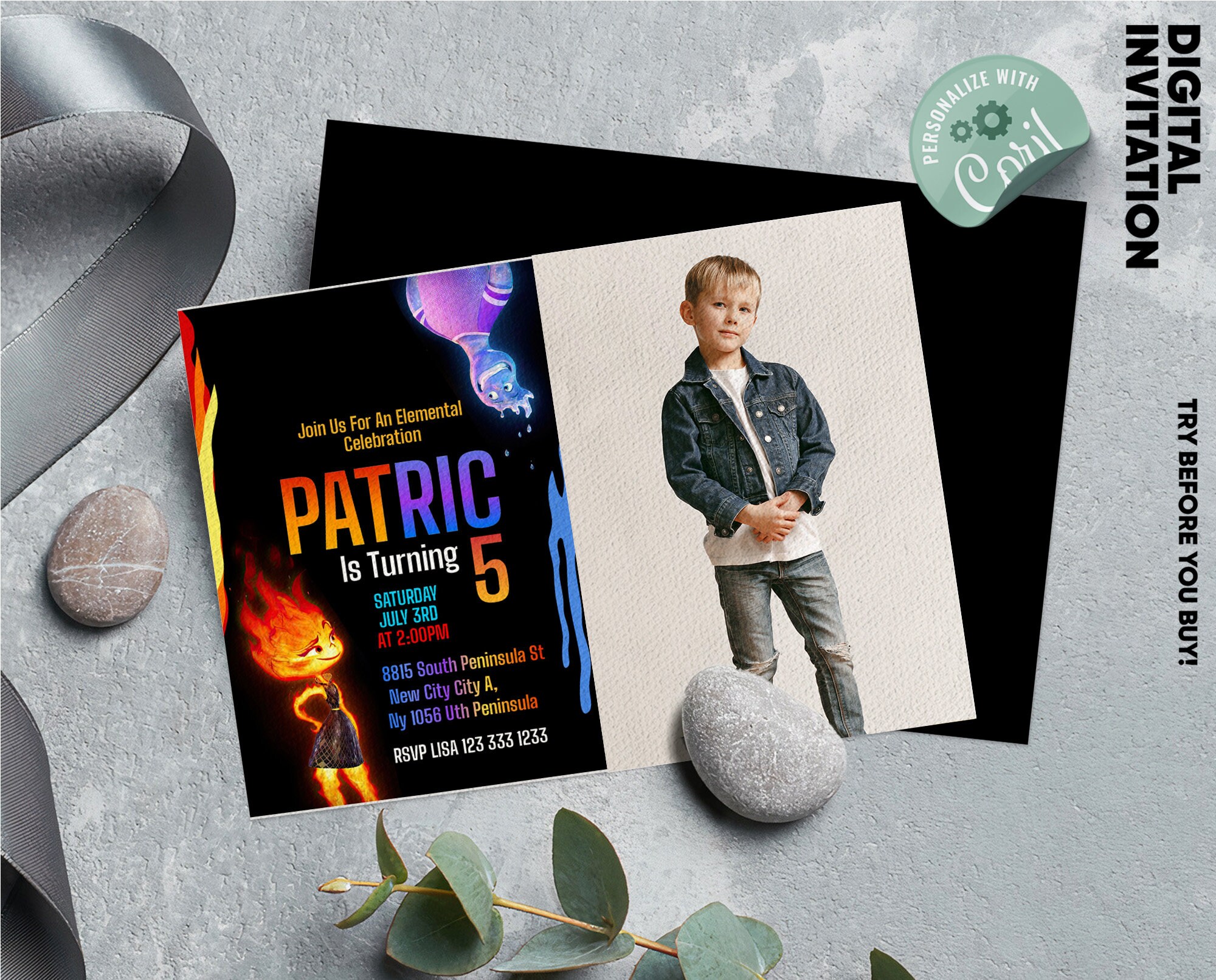 Editable Elemental Birthday Bundle, Printable Elemental Personalized ...