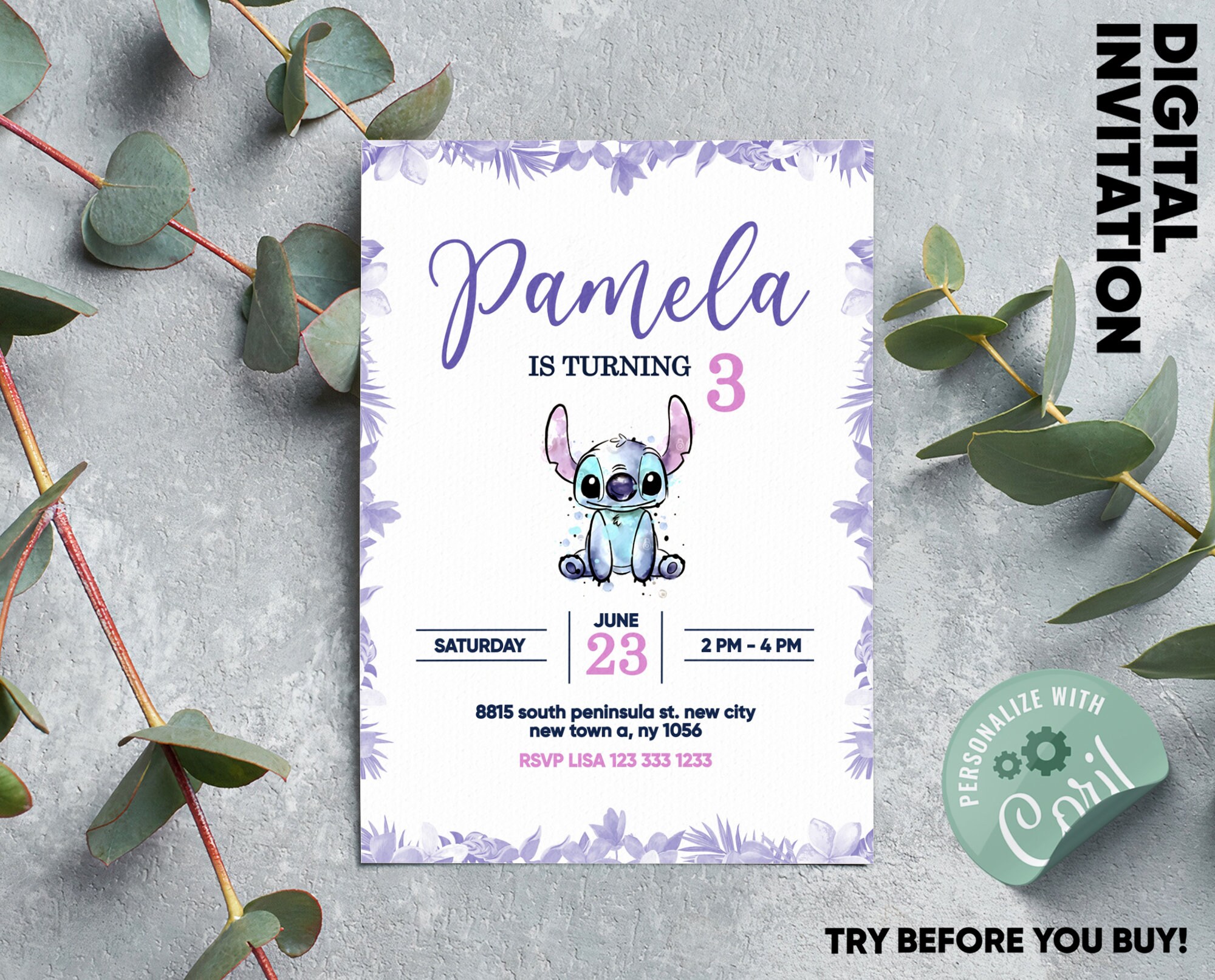 Editable Stitch Birthday Invitation Stitch, Mobile Invitation Version ...