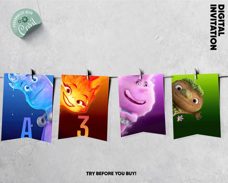 Editable Elemental Birthday Bundle, Printable Elemental Personalized ...