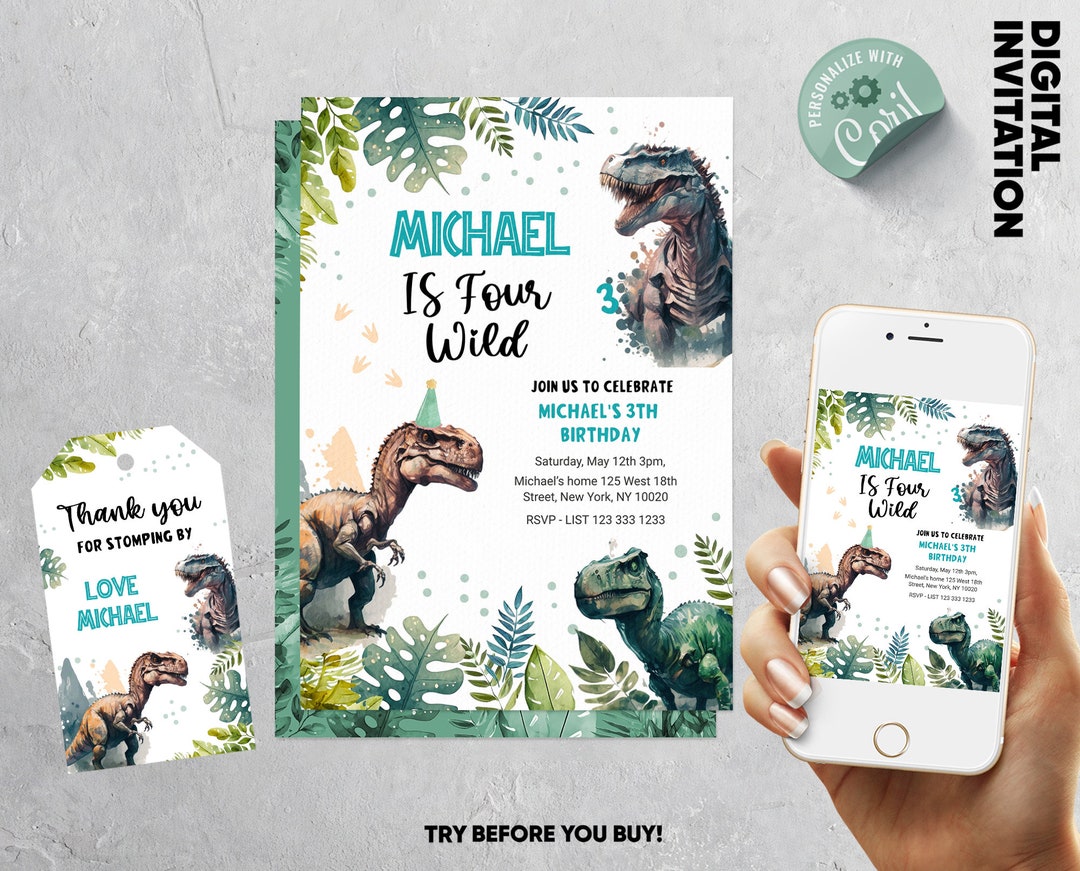 Editable Dinosaur Birthday Invitation Dino Party Editable Template ...