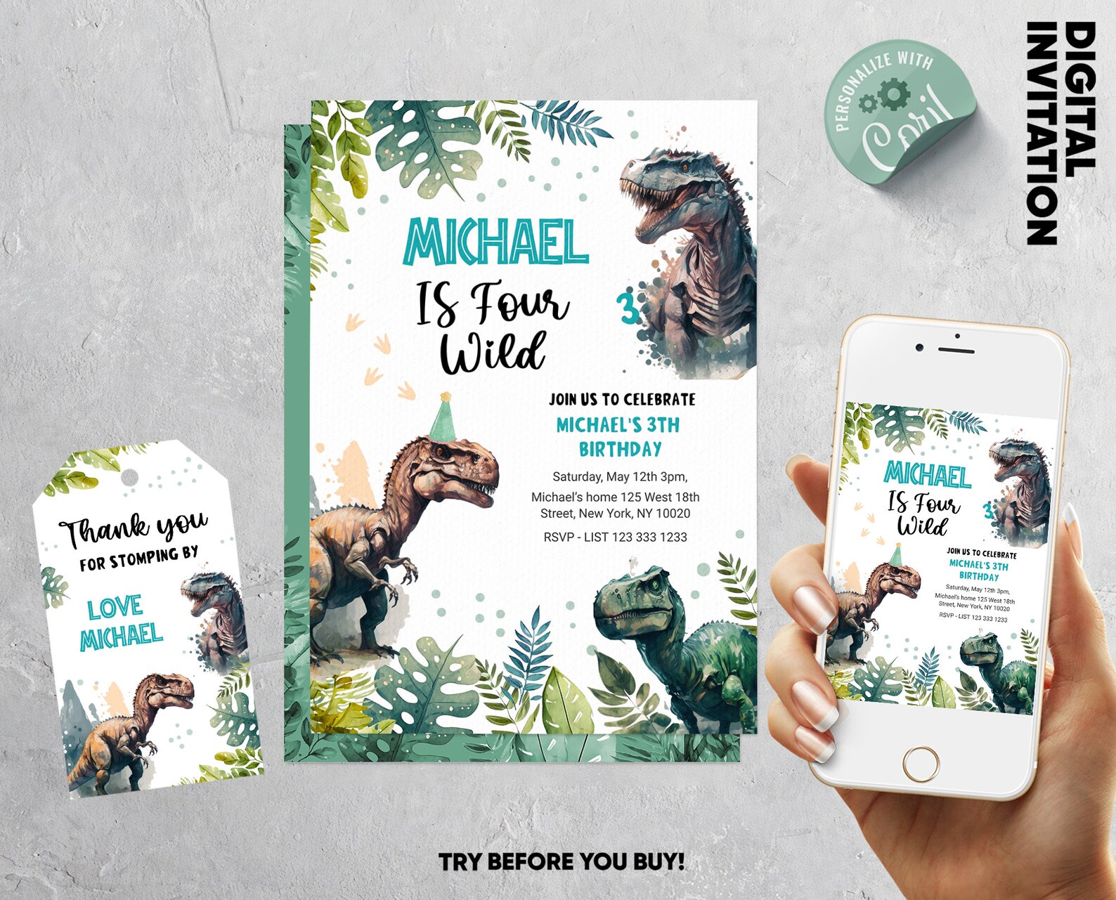 Editable Dinosaur Birthday Invitation Dino Party Editable Template ...