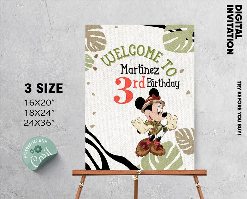 Minnie Mouse Safari Birthday Welcome Sign Minnie Safari - Etsy