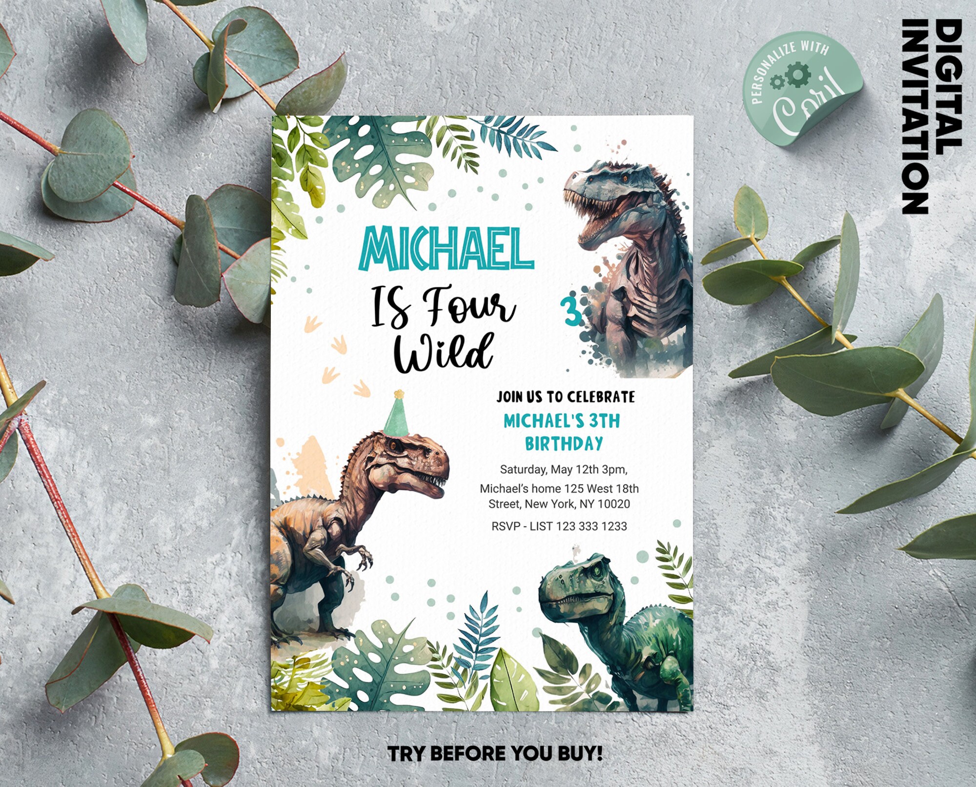 Editable Dinosaur Birthday Invitation Dino Party Editable Template ...