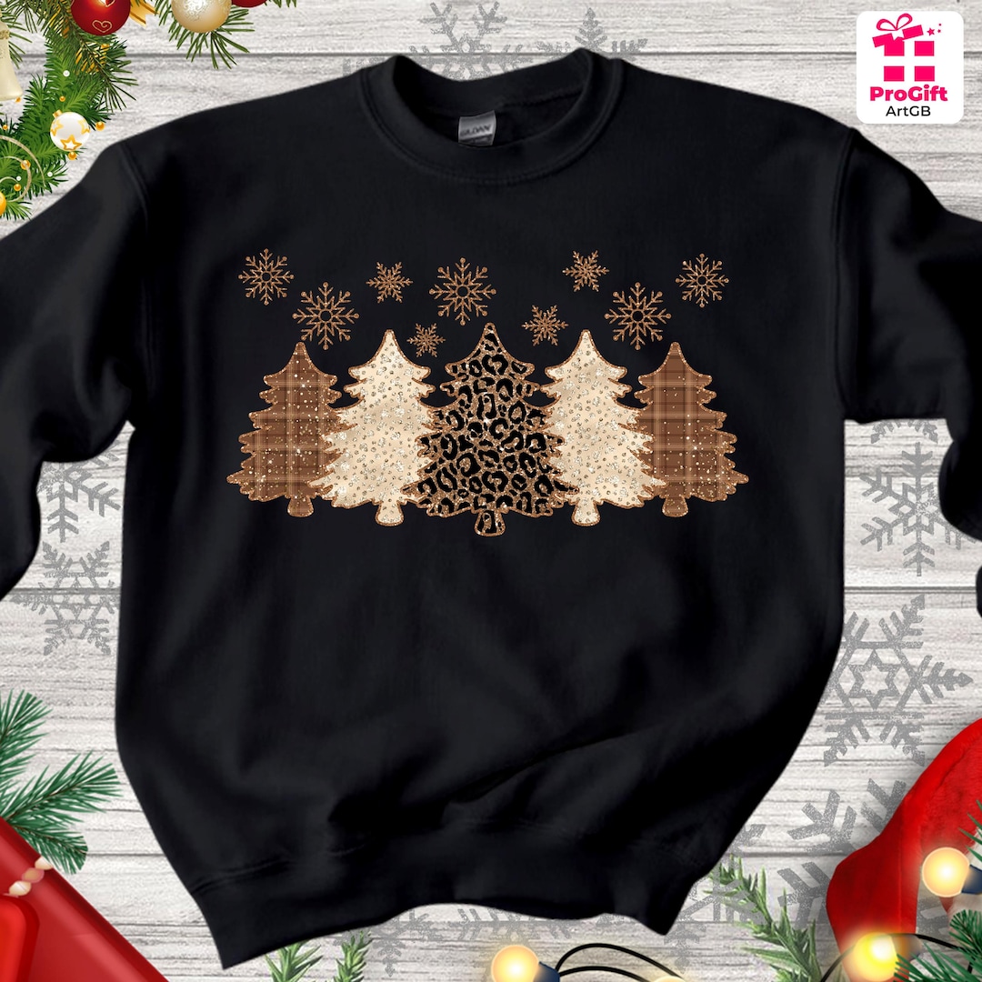 Leopard Christmas Tree Jumper, Merry Xmas Jumper, Xmas Pine Tree Jumper ...