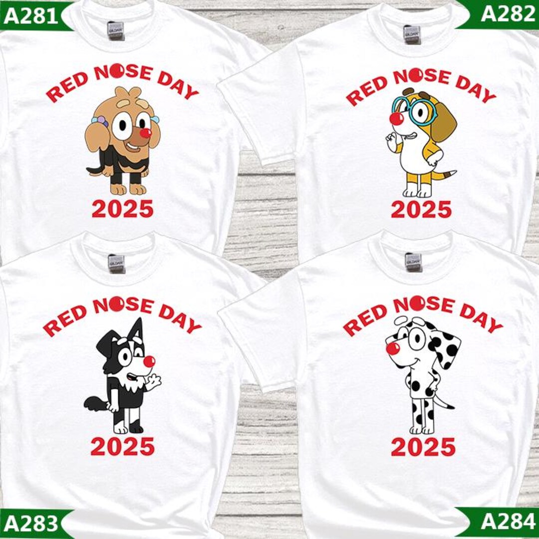 Red Nose Day Blue Dog Tshirt, Bluey Characters Tshirt, Comic Relief ...
