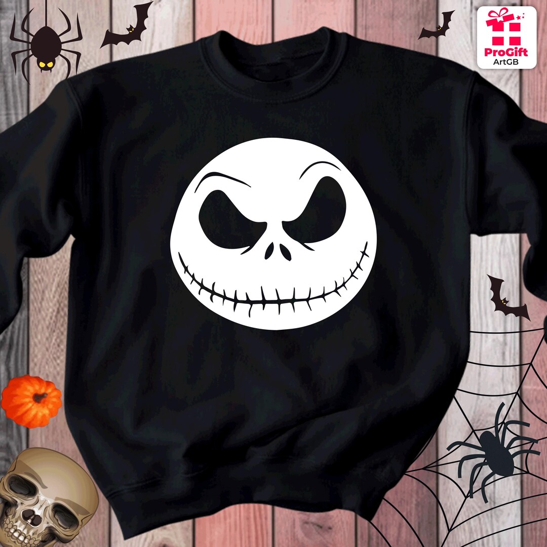 Jack Skellington Face Halloween Sweatshirt, Nightmare Before Christmas ...