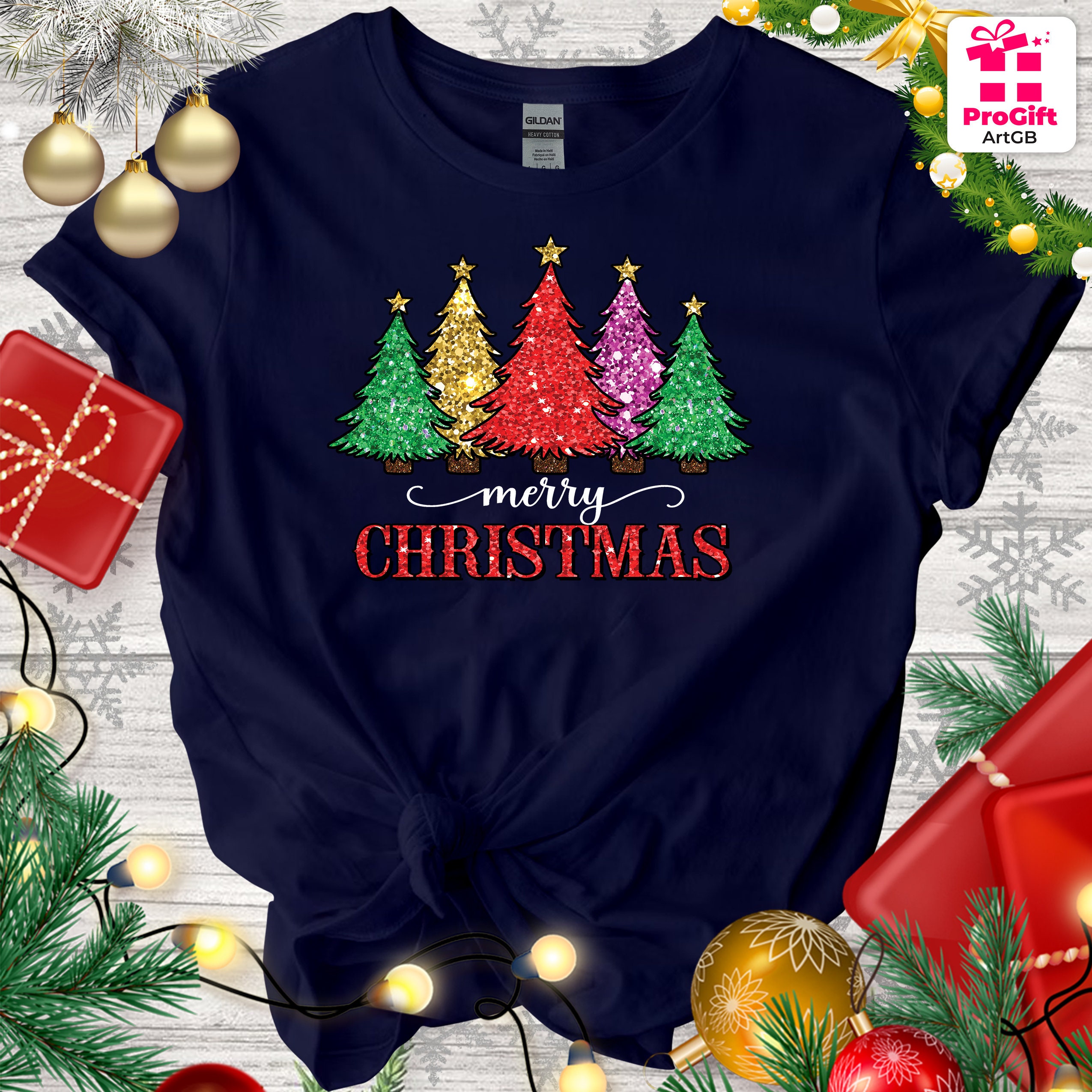 Merry Christmas Trees Tshirt, Christmas Gift Shirt, Christmas Family Party Gift, Gift for Her ...