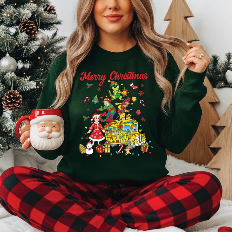 Magic School Bus Jumper, School Bus Lover Sweater, Xmas School Bus ...