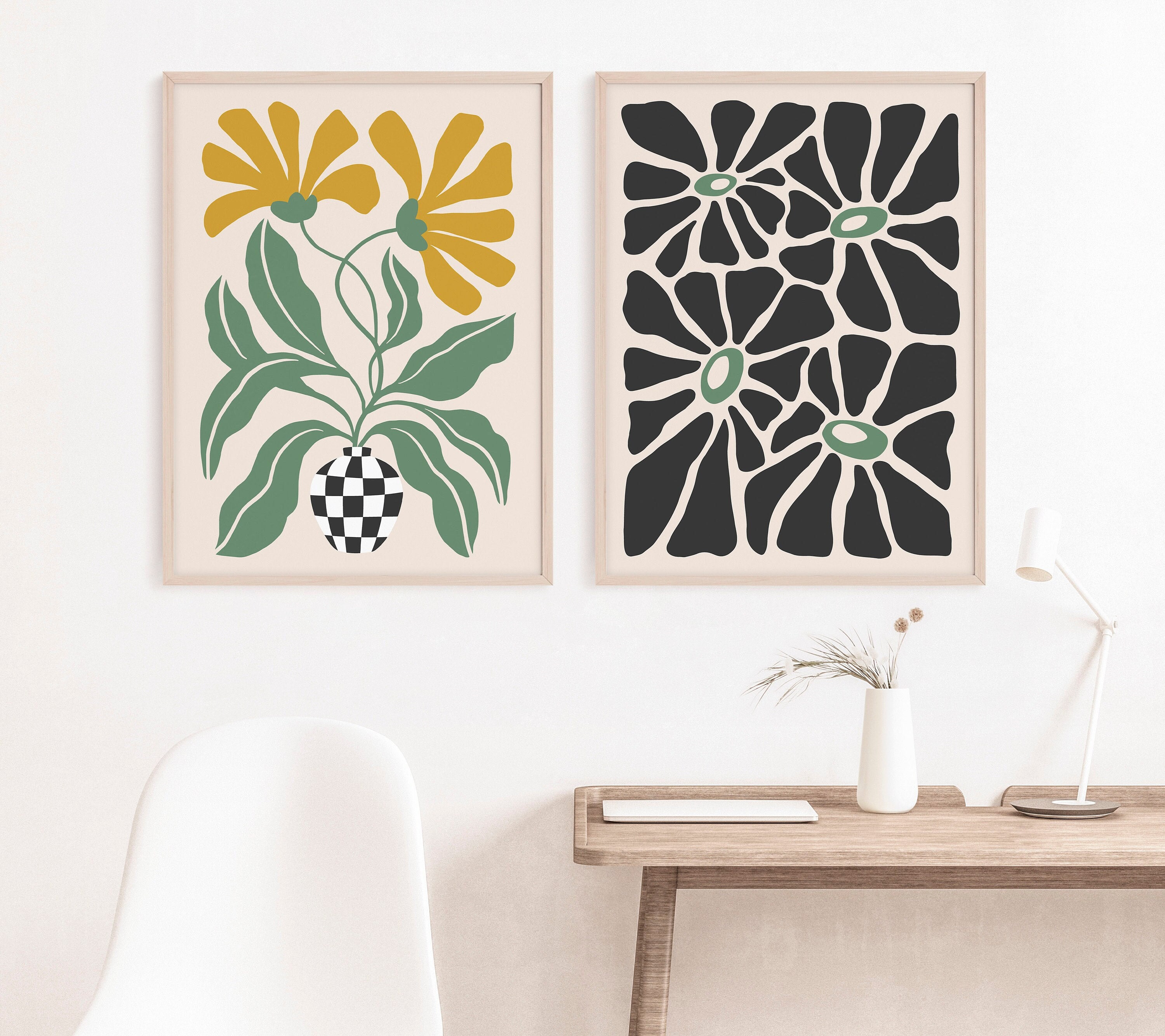 Flower Art Prints, Set of 3, Boho Tryptic Gallery Wall, Modern ...