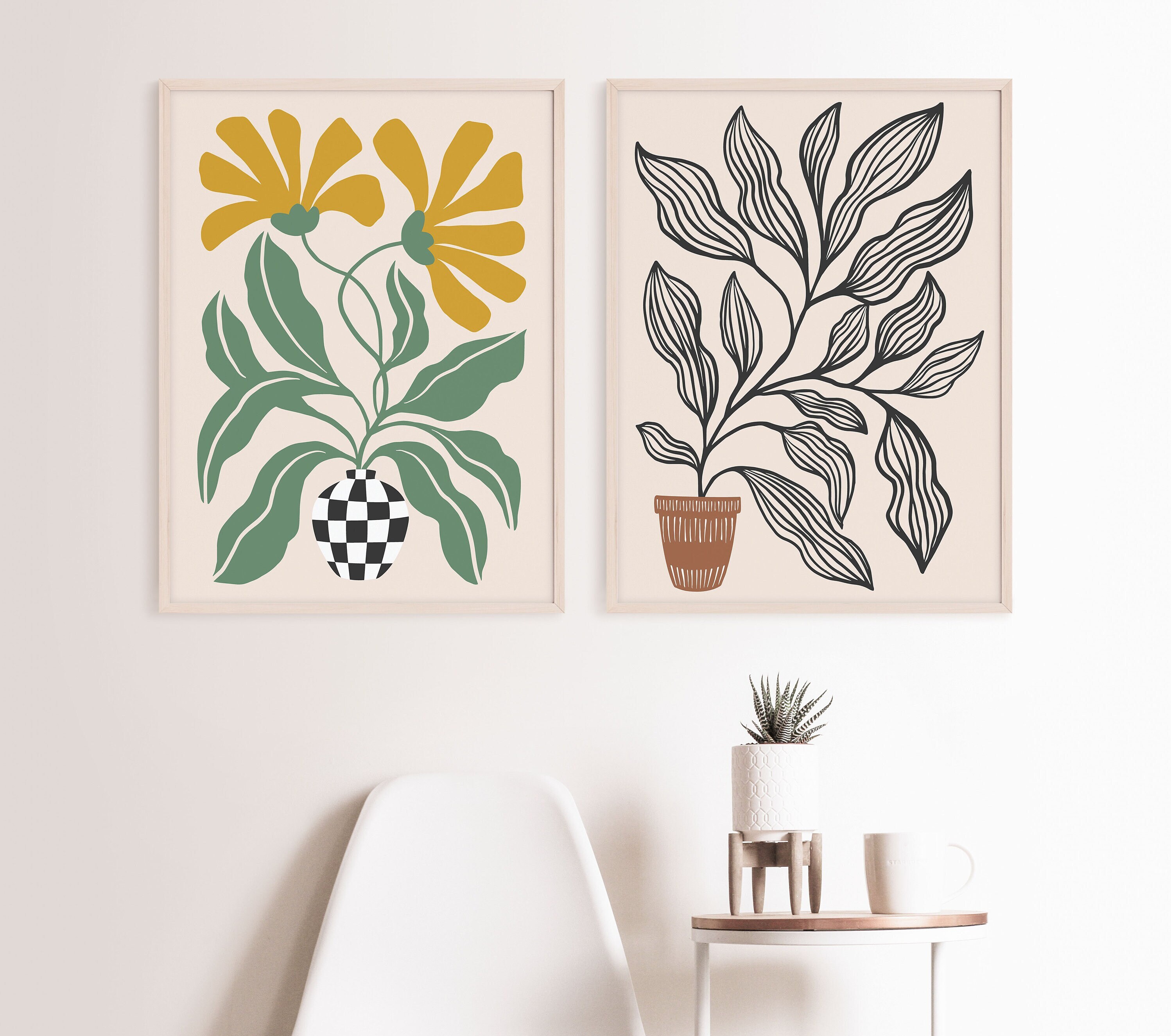 Flower Art Prints, Set of 3, Boho Tryptic Gallery Wall, Modern ...